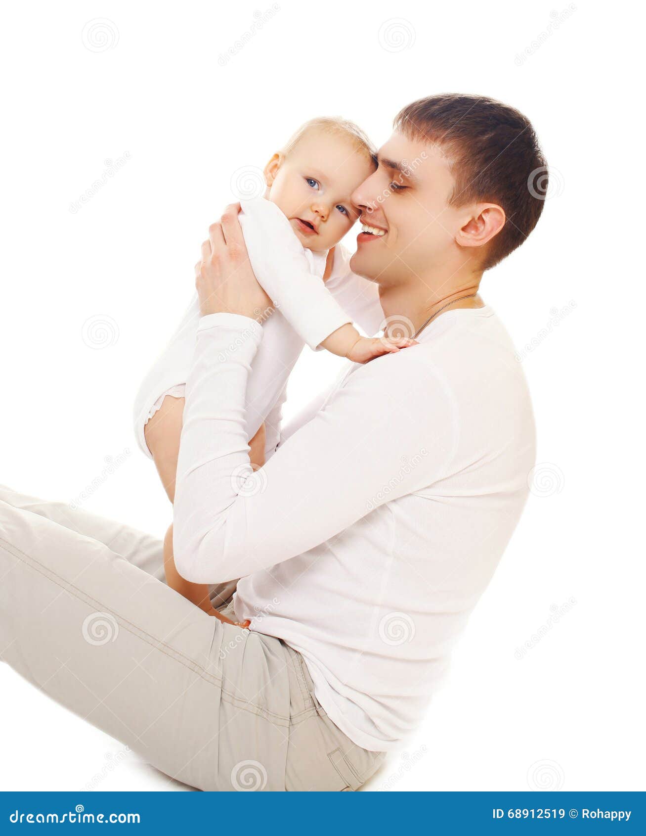 Happy Smiling Father and Baby on White Background Stock Image - Image ...