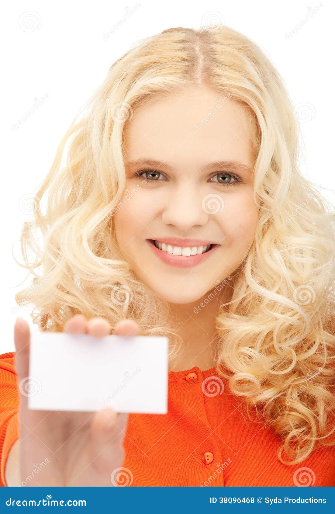 Happy Smiling Girl with Blank Paper Stock Photo - Image of address ...