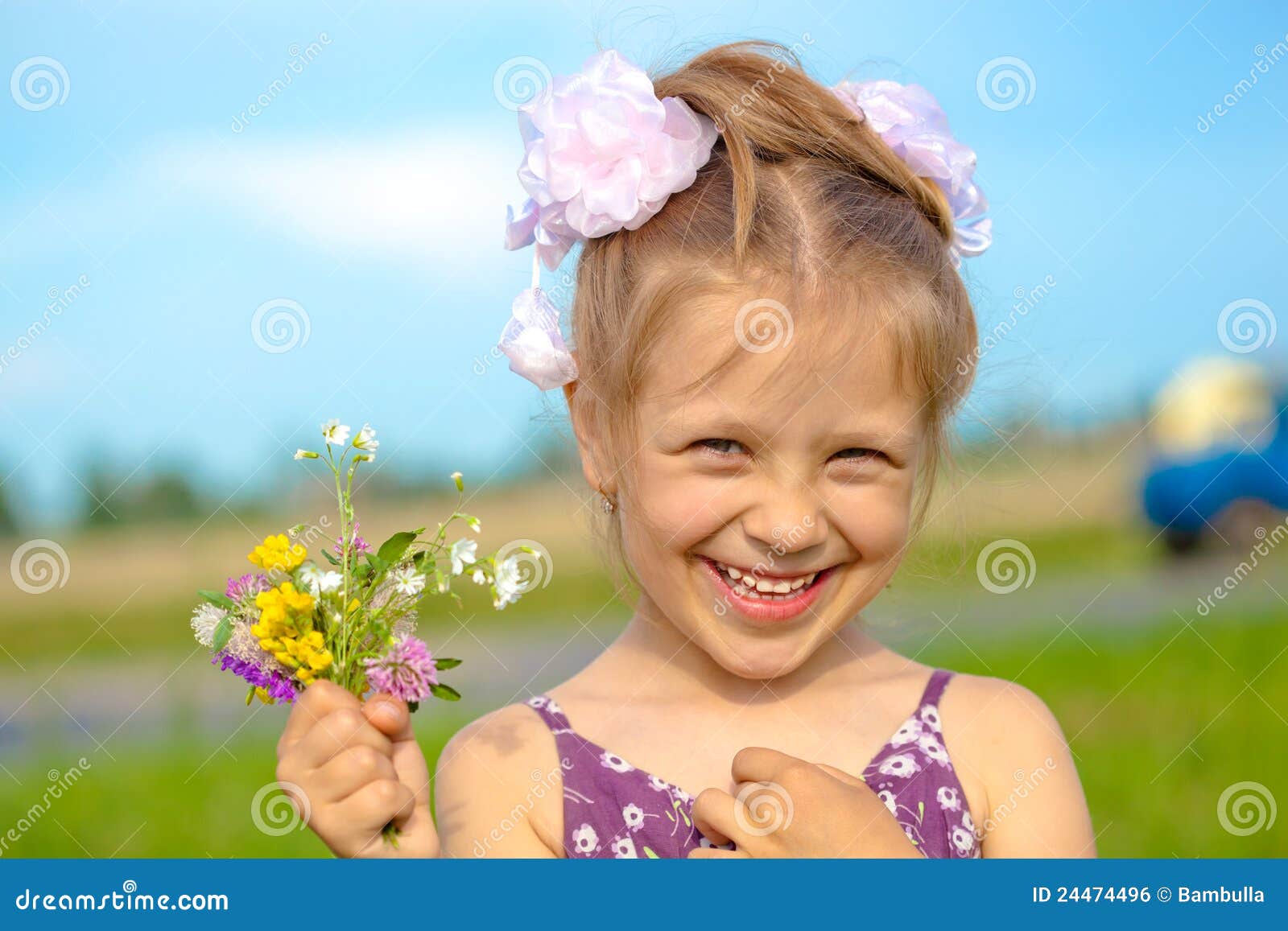 Happy Smiling Girl with Flowers Stock Photo - Image of bright, natural ...