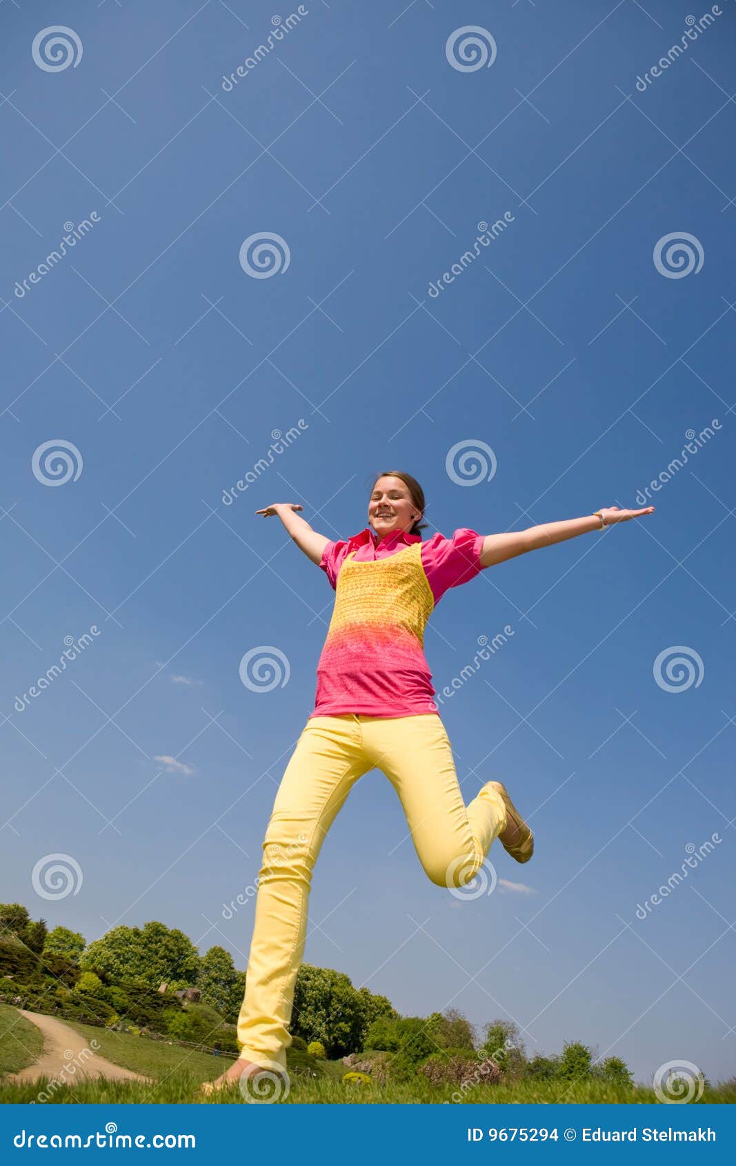 Happy Smiling Girl - Jumping Stock Photo - Image of freedom, funny: 9675294