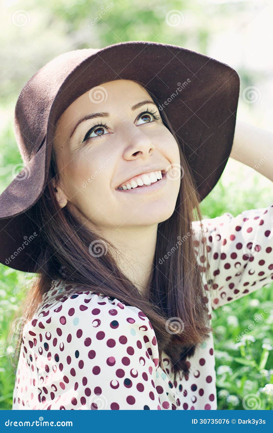 Happy Smiling Girl Looking Up Stock Photo - Image of female, relaxing ...