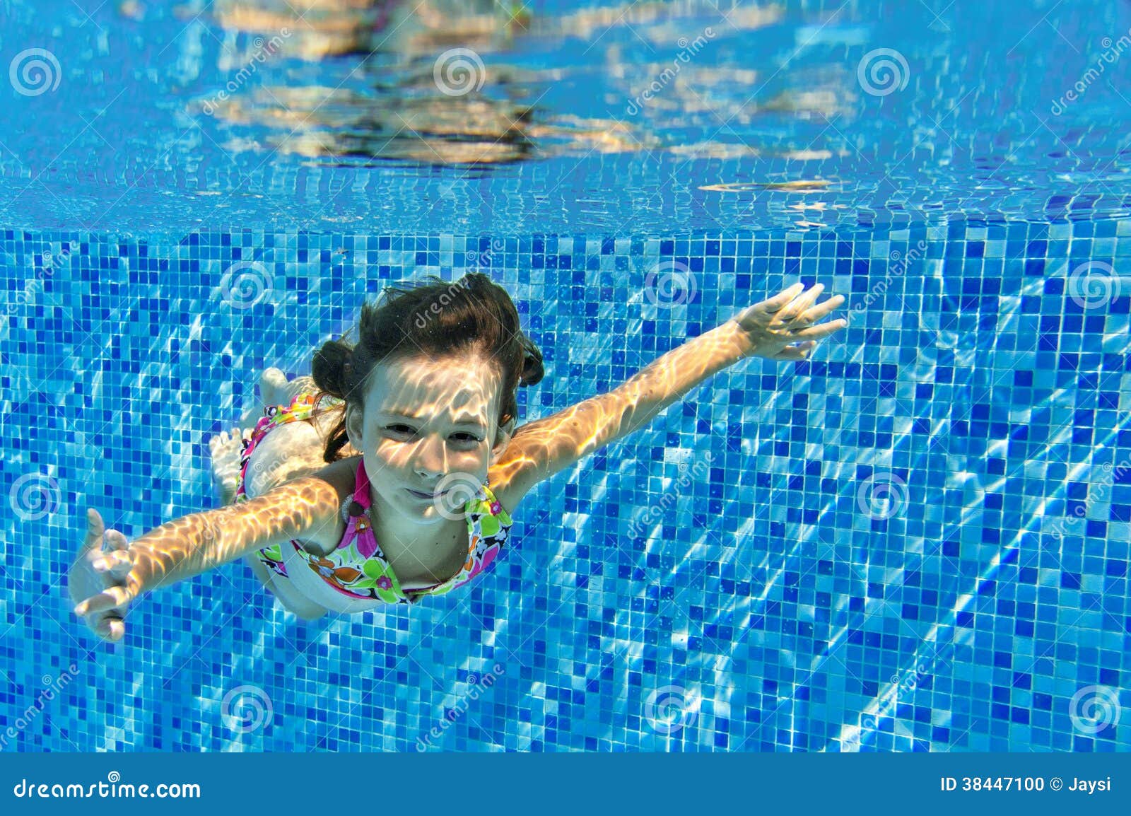 Happy Smiling Girl Swims Underwater in Pool Stock Photo - Image of ...