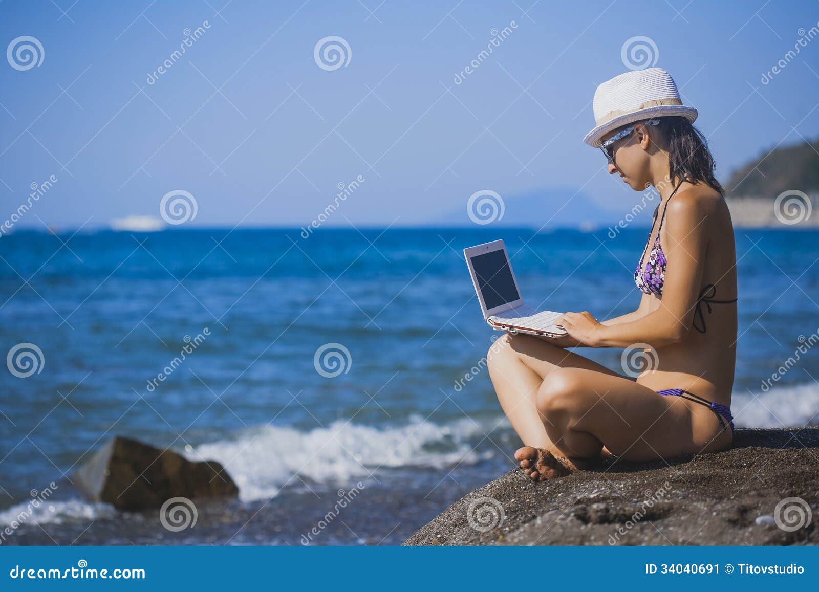 Happy Smiling Girl Is Working With Laptop Stock Image Image Of Laptop