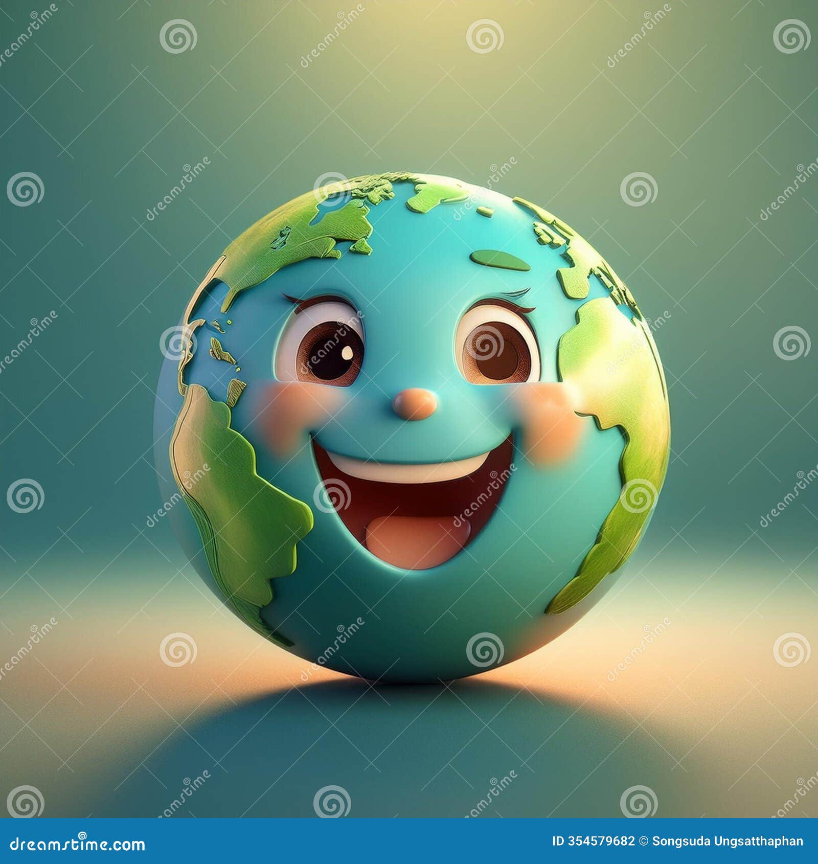 3D a Happy Smiling Globe, Cute Planet Earth Stock Illustration ...