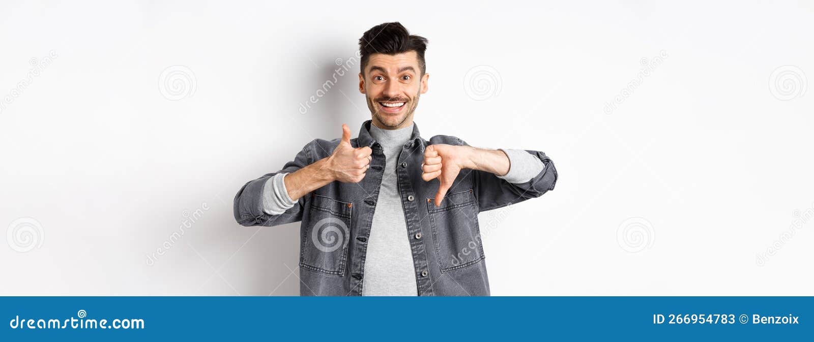 Happy Smiling Guy Showing Average Gesture, Thumbs Down Up, Cant Decide ...