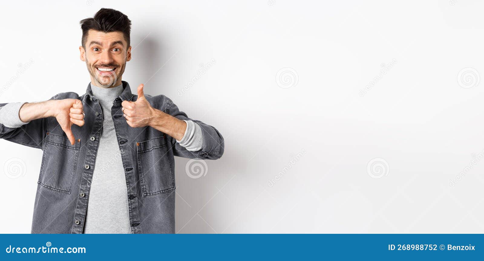 Happy Smiling Guy Showing Average Gesture, Thumbs Down Up, Cant Decide ...