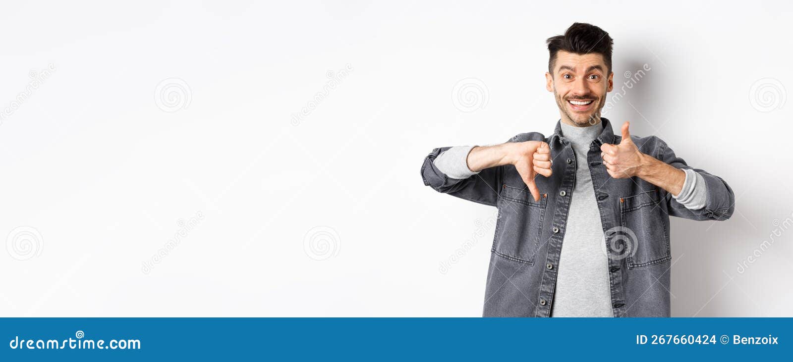 Happy Smiling Guy Showing Average Gesture, Thumbs Down Up, Cant Decide ...