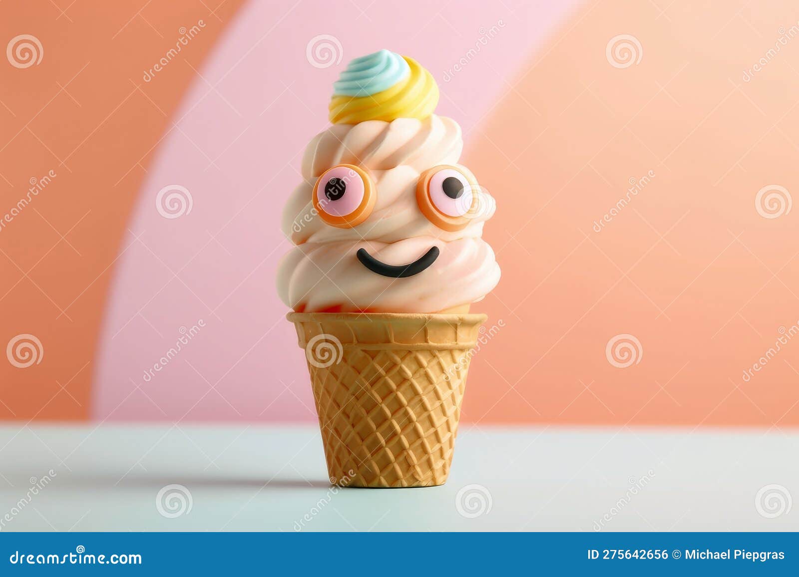 A Happy Smiling Ice Cream Cone Against a Pastel Background Created with ...