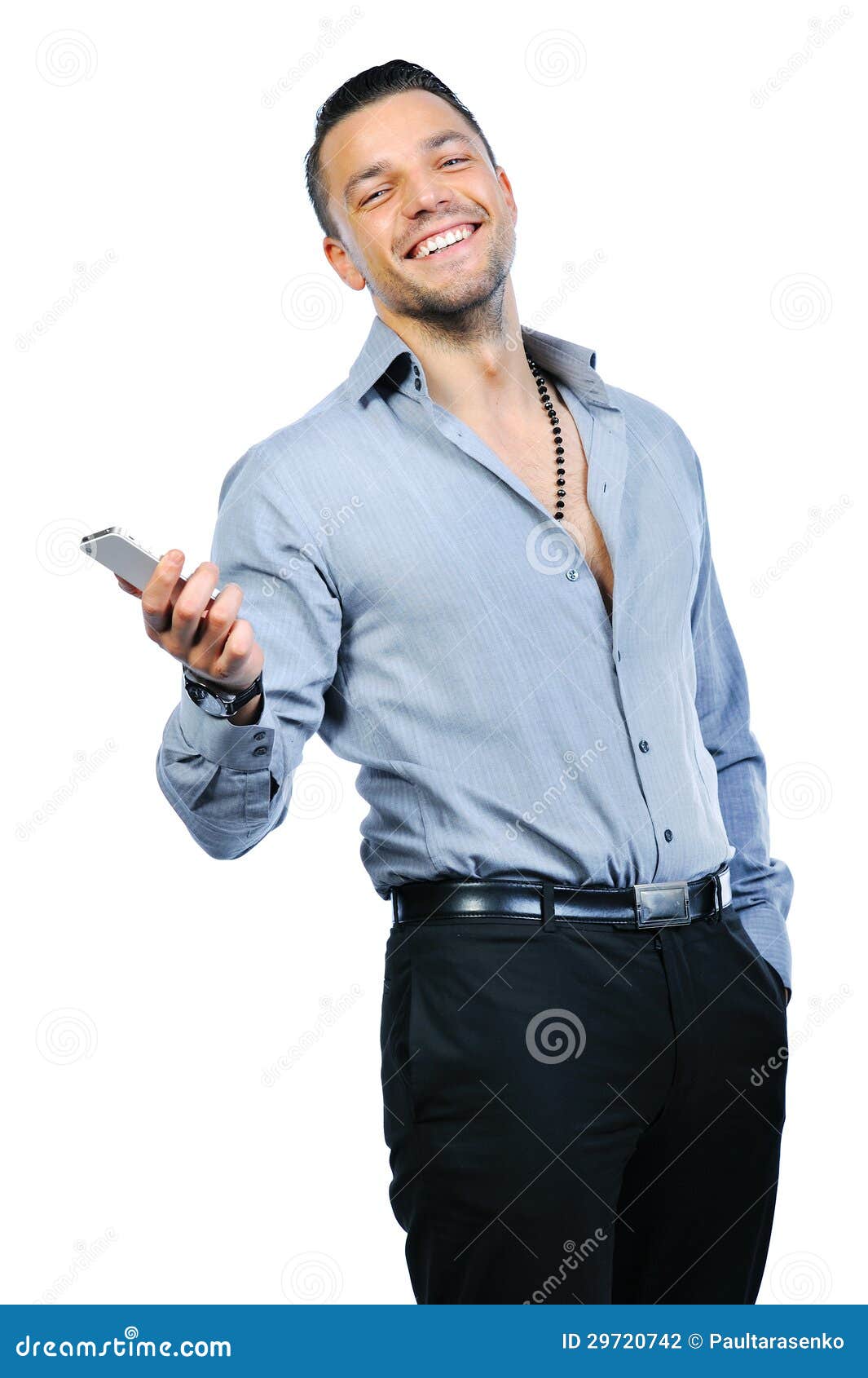 Smiling Joyful Man with Mobile Phone Stock Photo - Image of holding ...