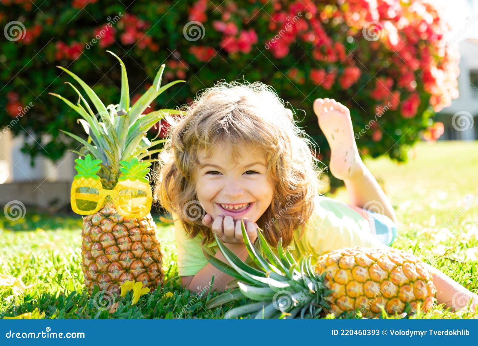 Happy Smiling Kid Boy Holds Pineapple in Hands, Child and Tropical ... Happy Smiling Kid Boy Holds Pineapple in Hands, Child and Tropical ...