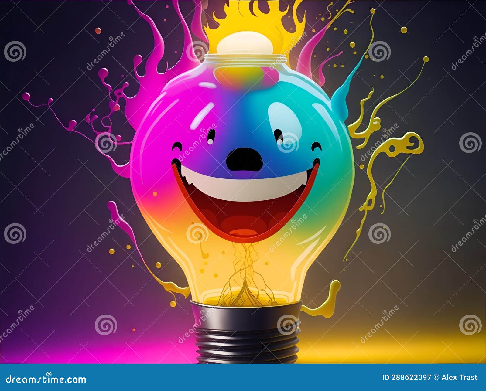 Happy smiling light bulb. stock illustration. Illustration of generated ...
