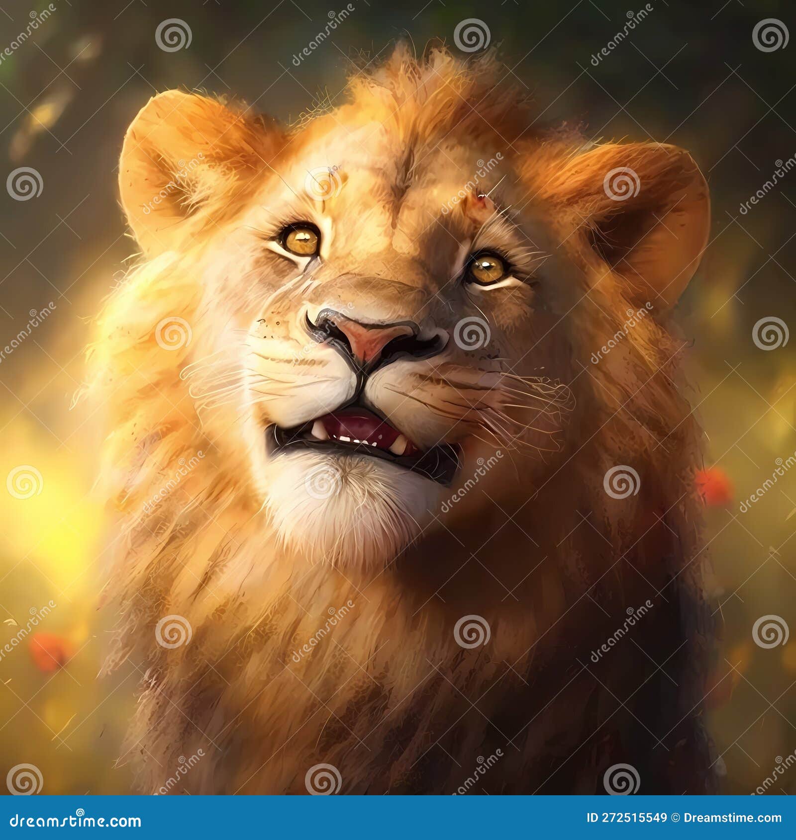 Happy Smiling Lion at Forest. Generative AI Stock Illustration ...