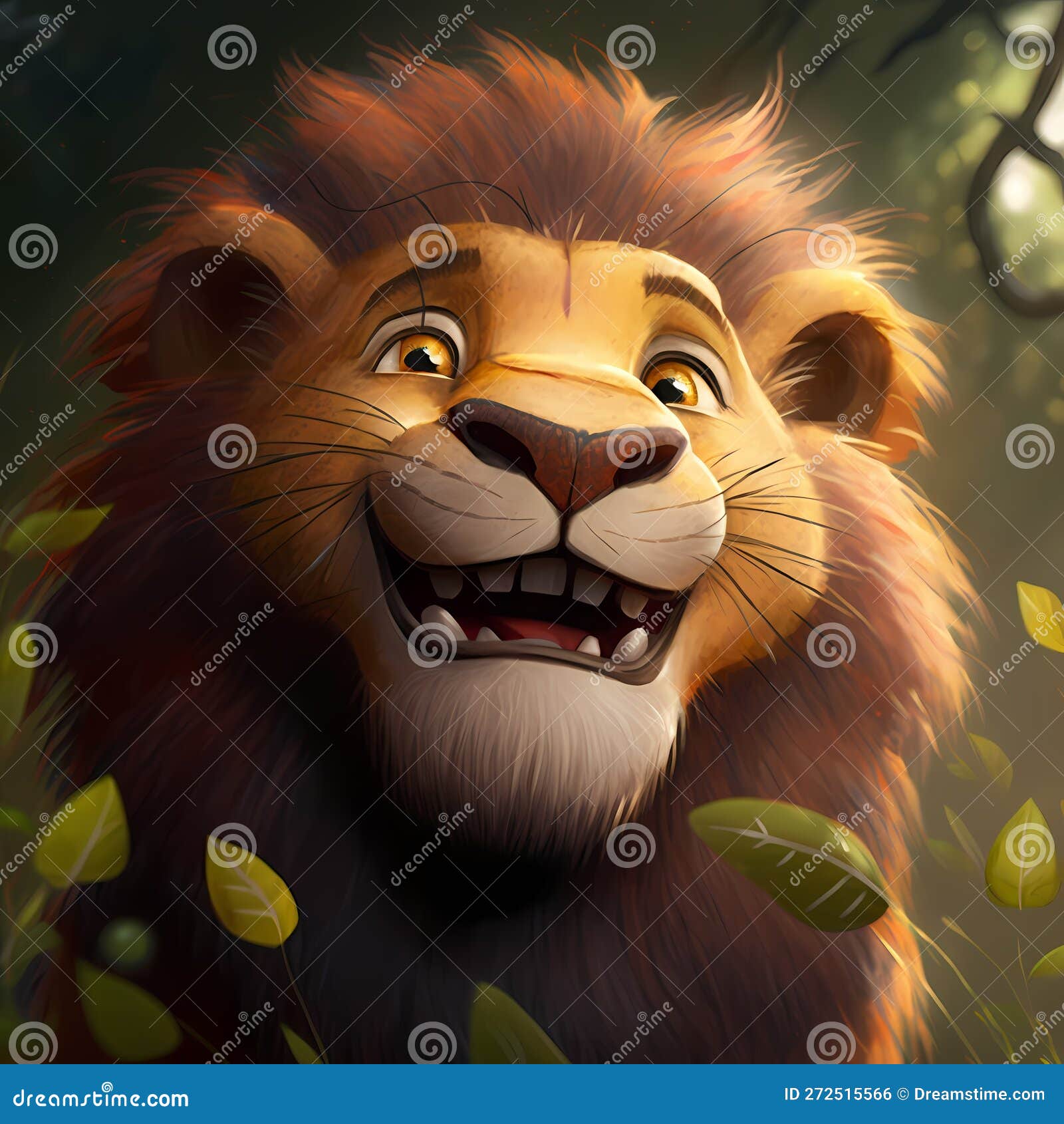 Happy Smiling Lion at Forest. Generative AI Stock Illustration ...