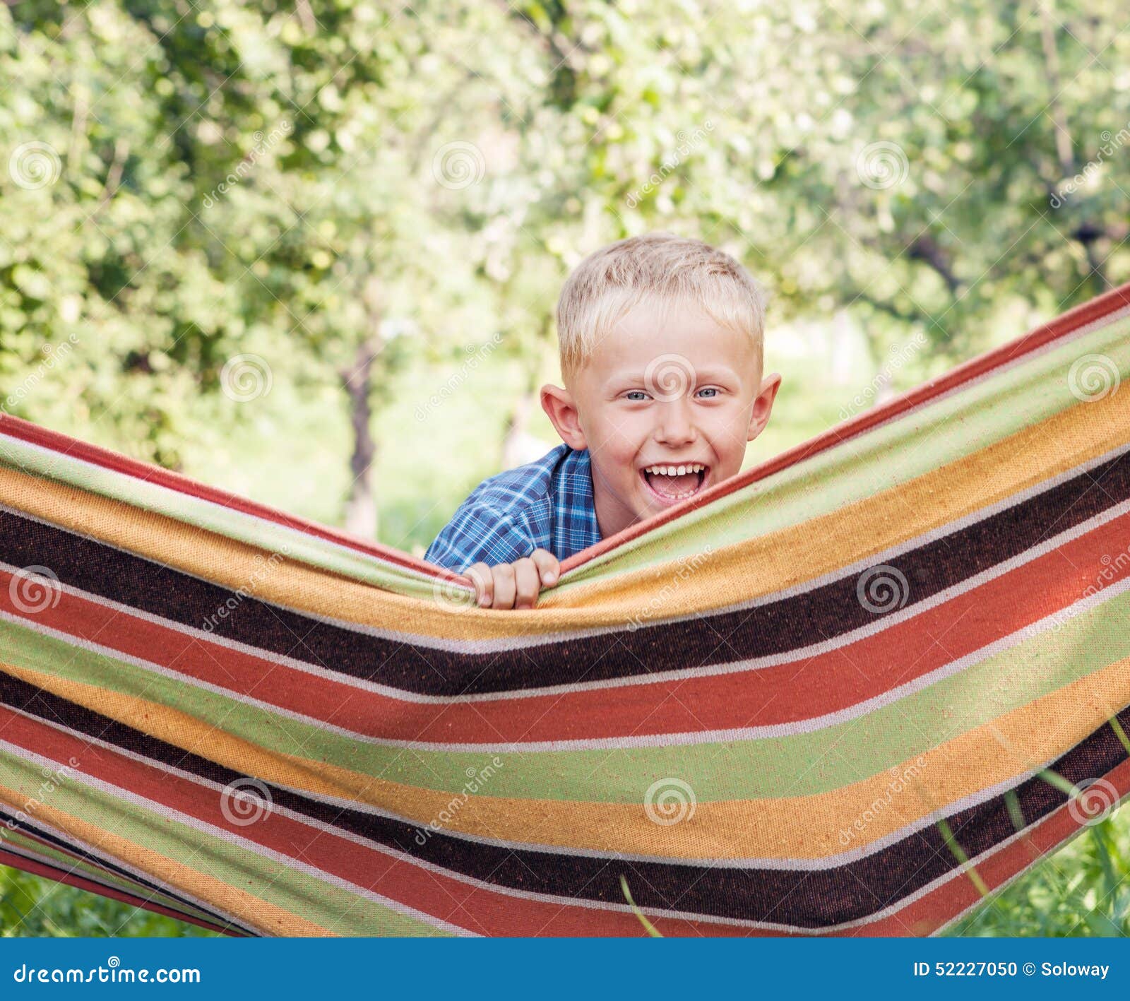 Happy Smiling Little Boy Portrait in Hammock Stock Photo - Image of ...