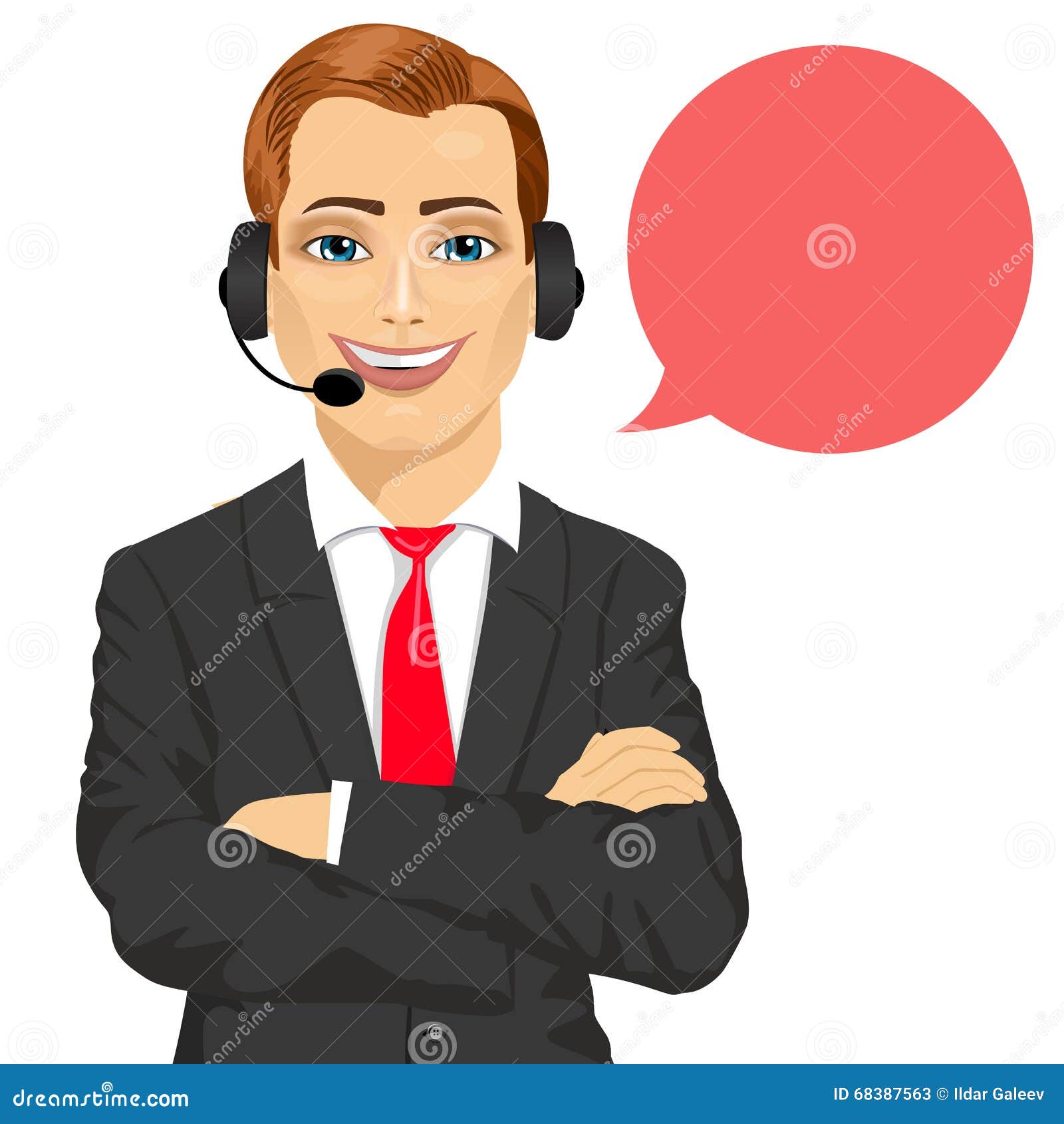Happy Smiling Male Customer Support Phone Operator with Arms Folded and ...
