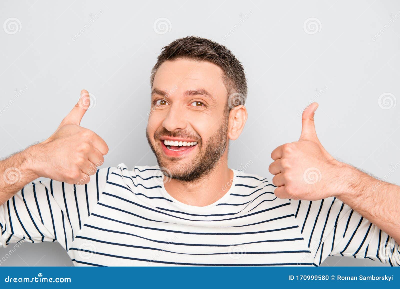 Happy Smiling Man with Beard Showing Thumbs Up Stock Photo - Image of ...
