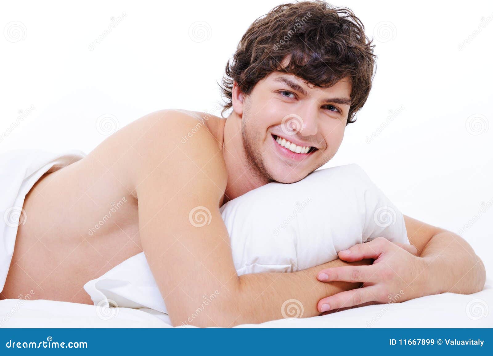 Happy smiling man in bed stock image. Image of male, happy - 11667899