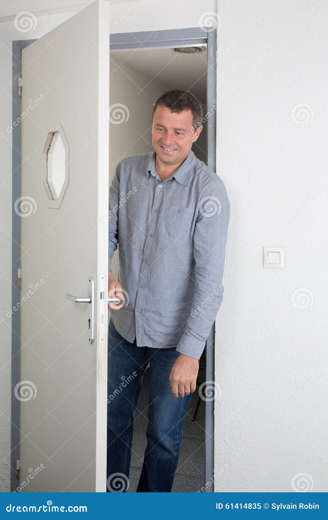 Happy and Smiling Man at the Door Stock Image - Image of caucasian ...