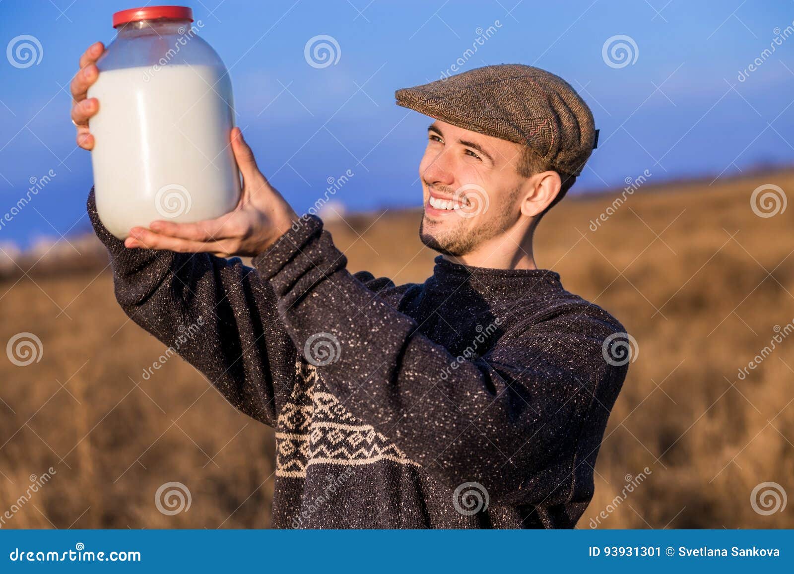 Happy Smiling Man with Milk Stock Image - Image of health, autumn: 93931301