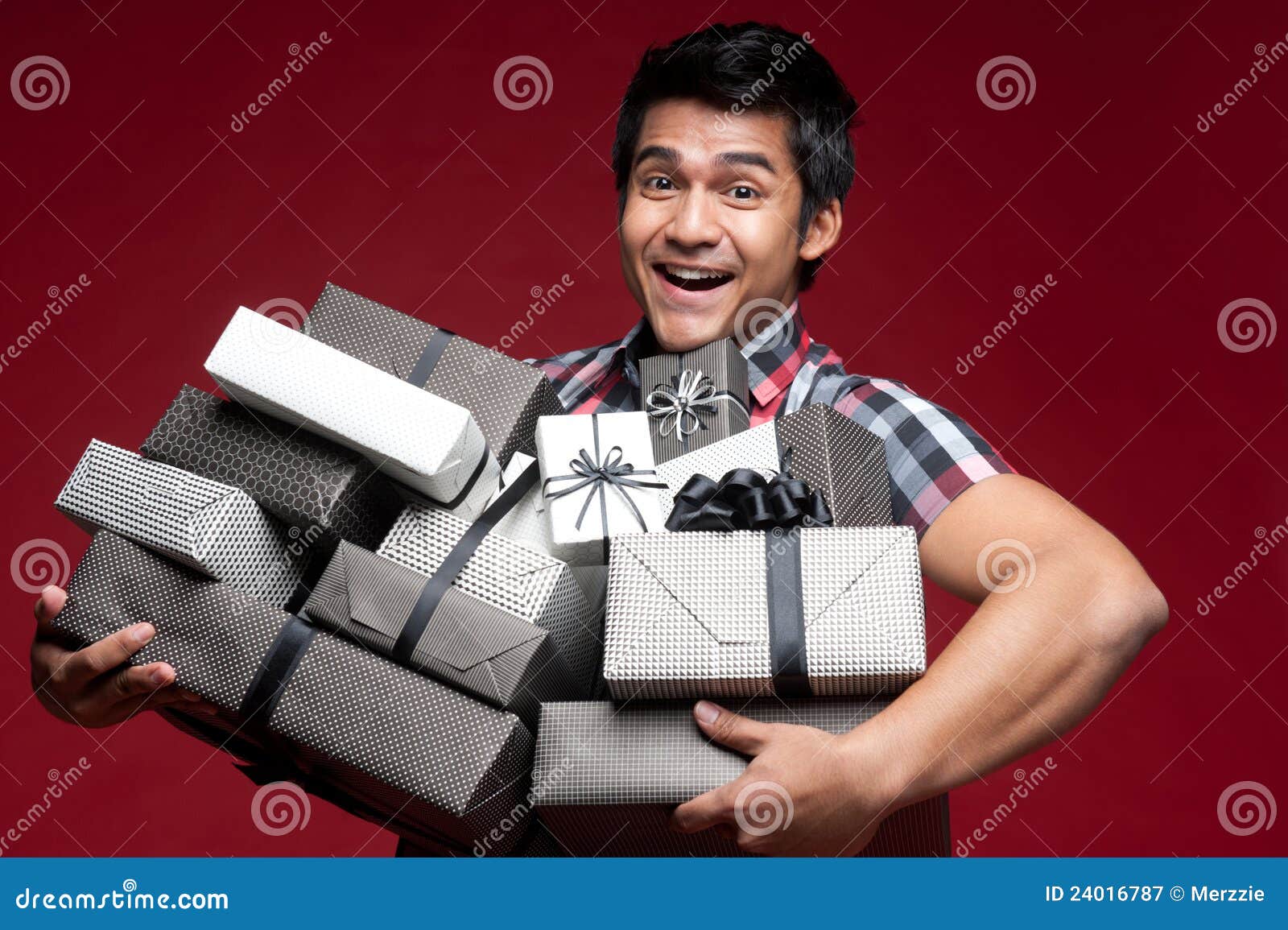 Happy Smiling Man with Presents Stock Image - Image of customer, gifts ...