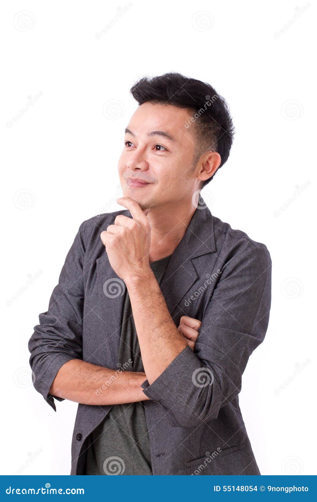Happy smiling man thinking stock photo. Image of gesture - 55148054