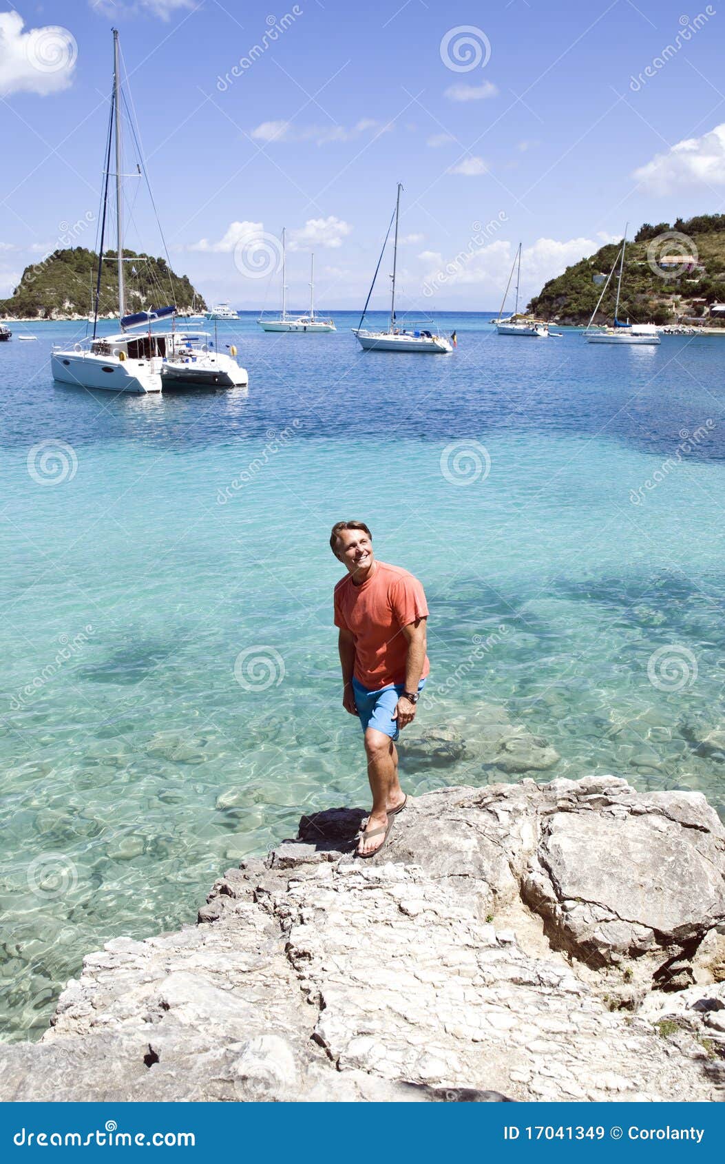 A Happy Smiling Man on Vacation in Greece. Stock Image - Image of ...