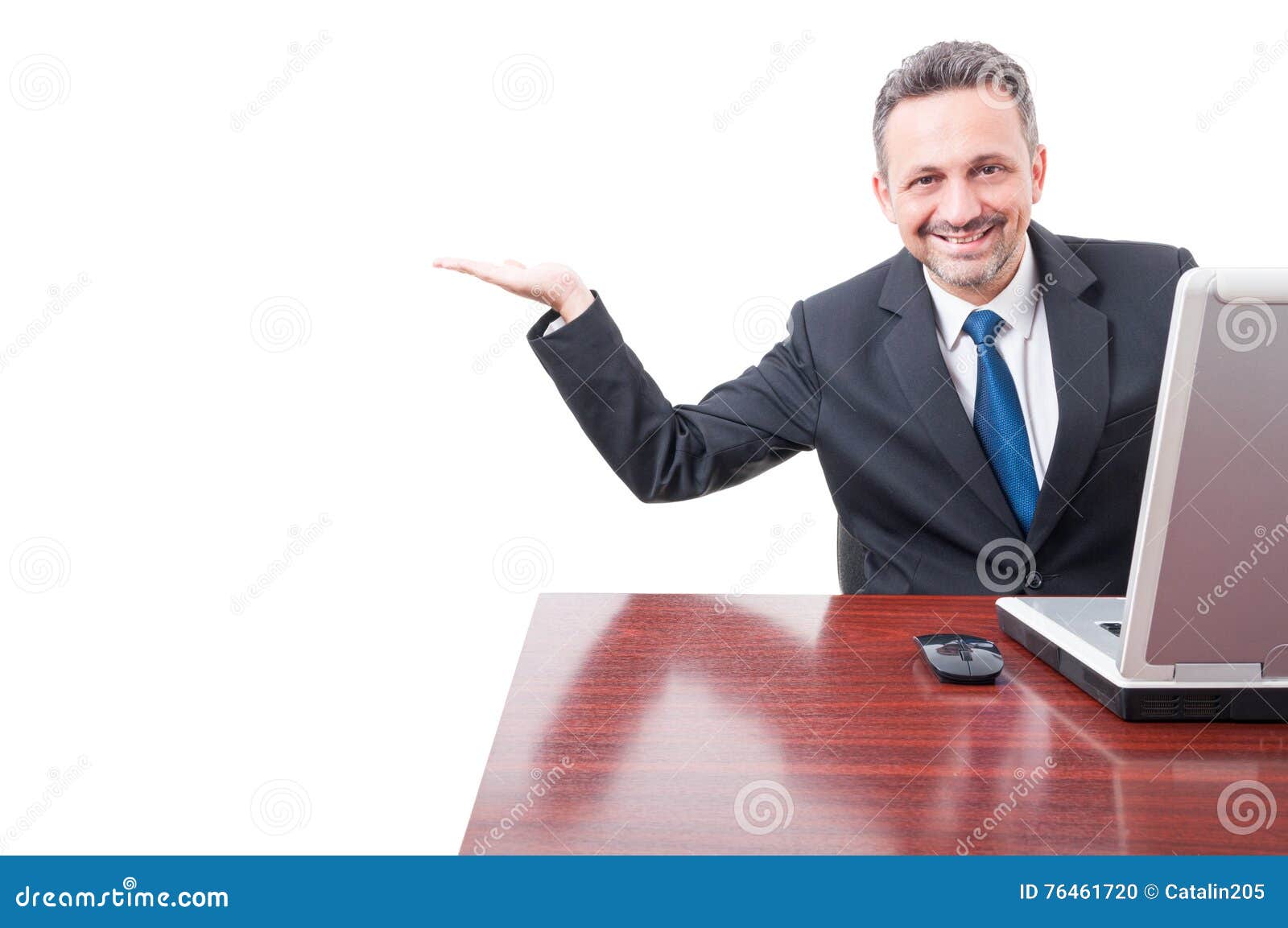Happy Smiling Manager Showing Something or Blank Copyspace Stock Photo ...