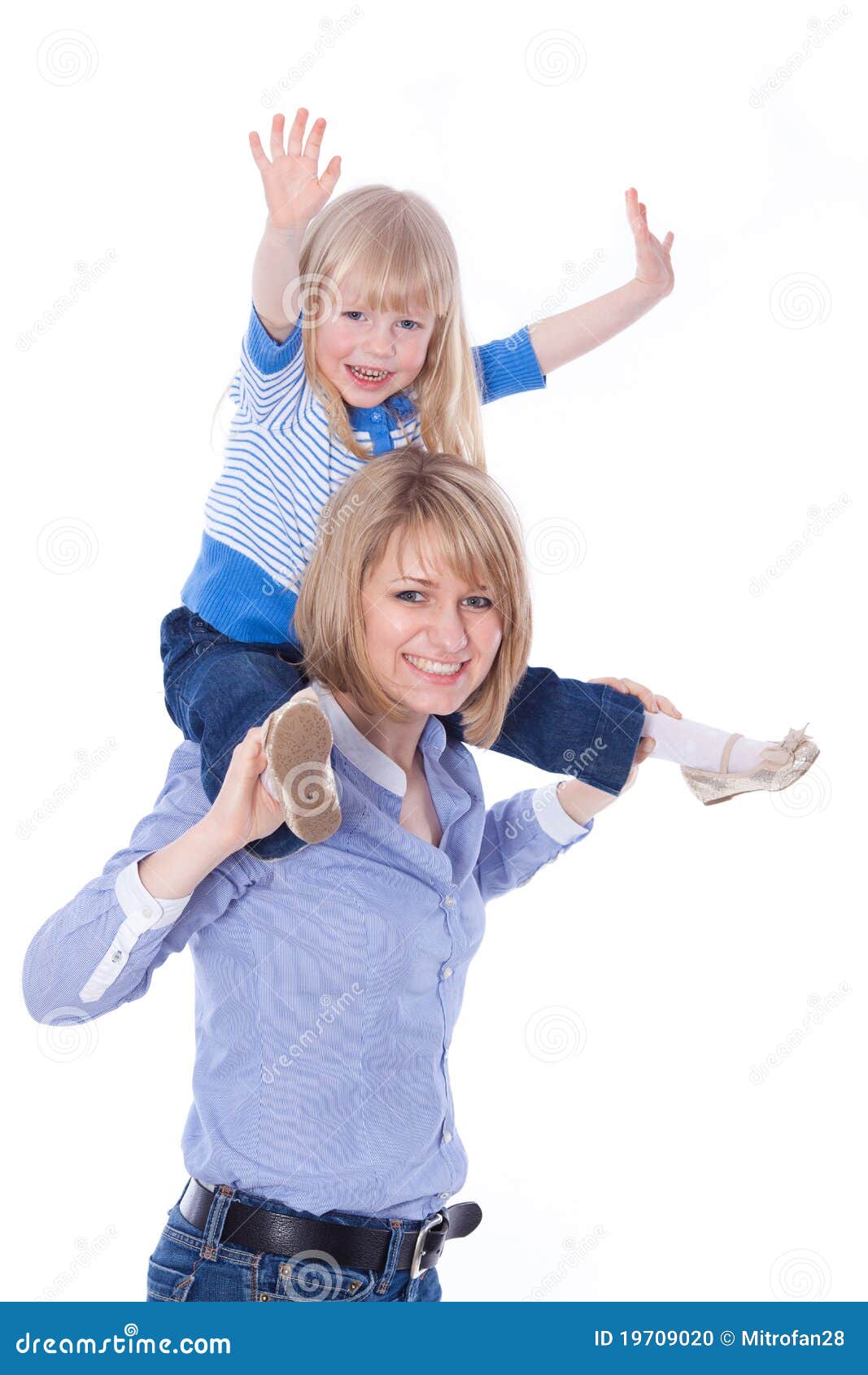Happy Smiling Mom with Child on Shoulders Stock Photo - Image of ...