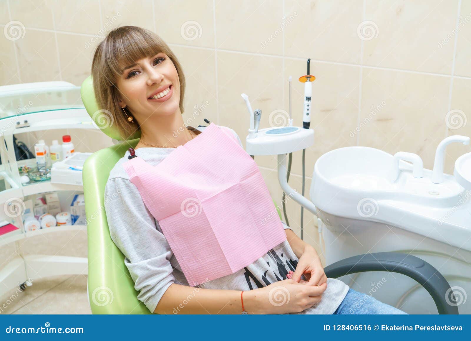 Happy Smiling Patient in the Dental Office Stock Photo - Image of ...