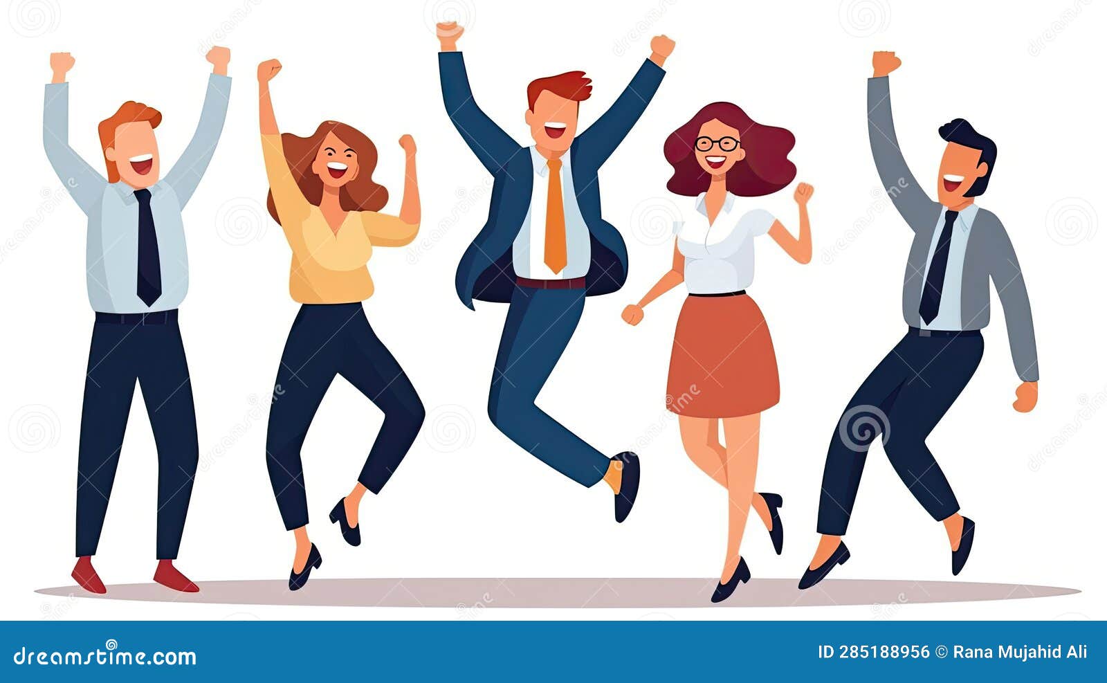 Happy Smiling People Jumping at Work Winning Party Flat Vector ...