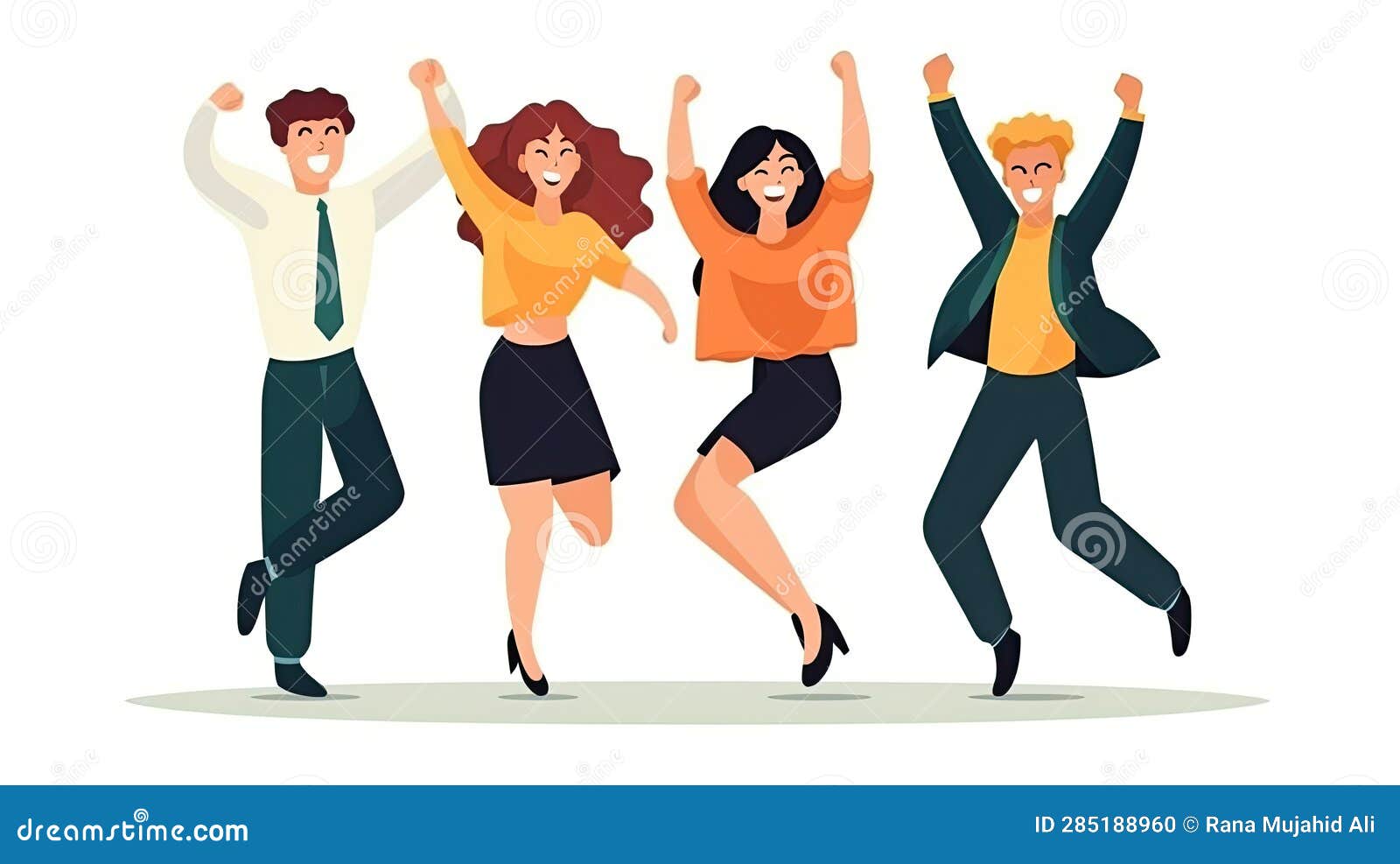 Happy Smiling People Jumping at Work Winning Party Flat Vector ...