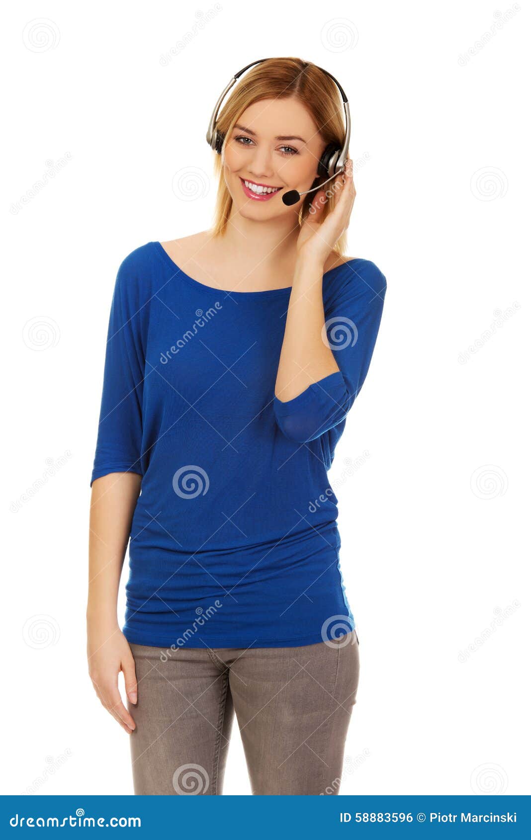 Happy Smiling Phone Operator in Headset. Stock Photo - Image of ...