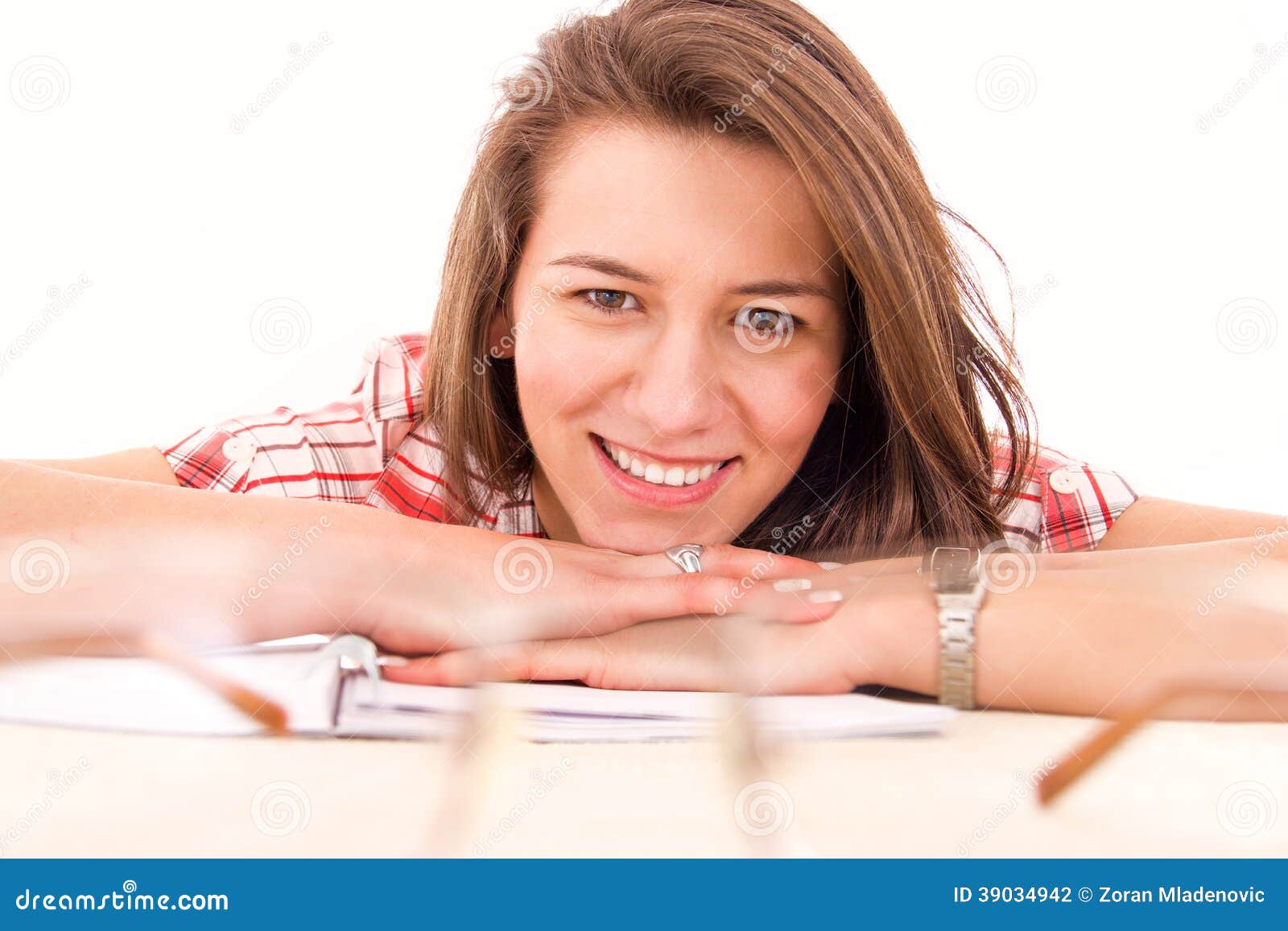 Happy Smiling Pretty Female Student Stock Photo - Image of notebook ...
