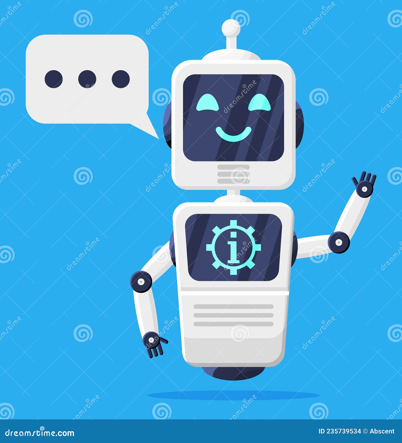 Happy Smiling Robot with Bubble Speech Isolated. Stock Vector ...