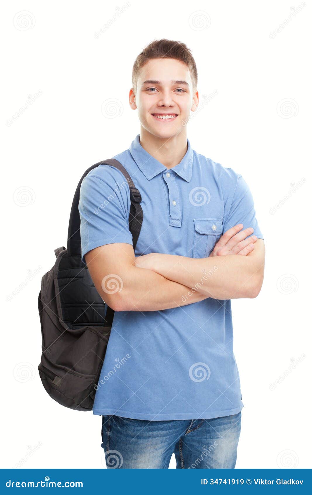 Happy Smiling Student with Backpack Isolated on Wh Stock Image - Image ...