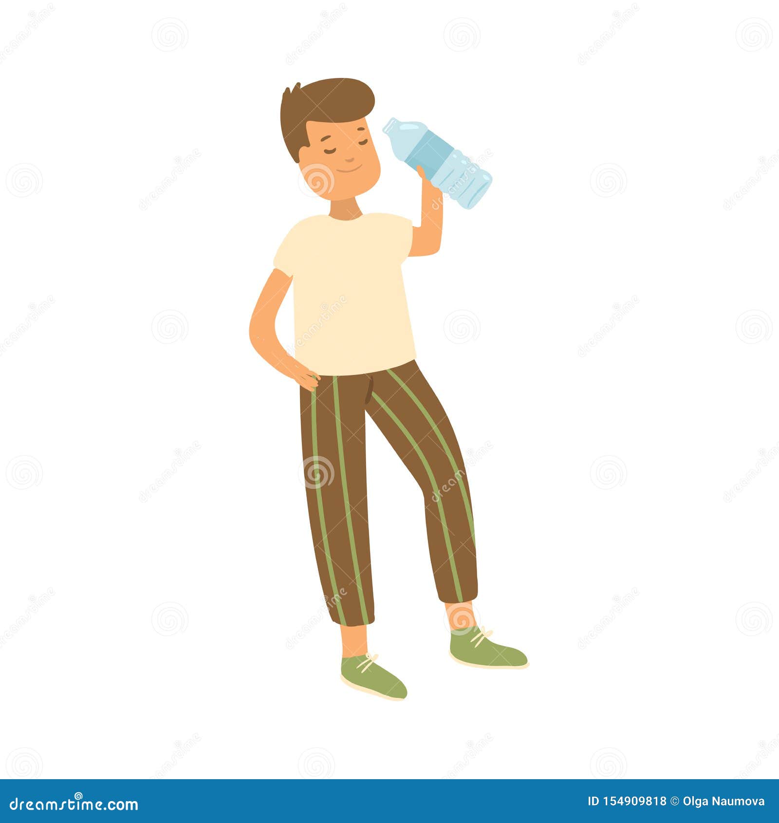 Happy Smiling Student Boy Drinking Cold Water Stock Vector ...