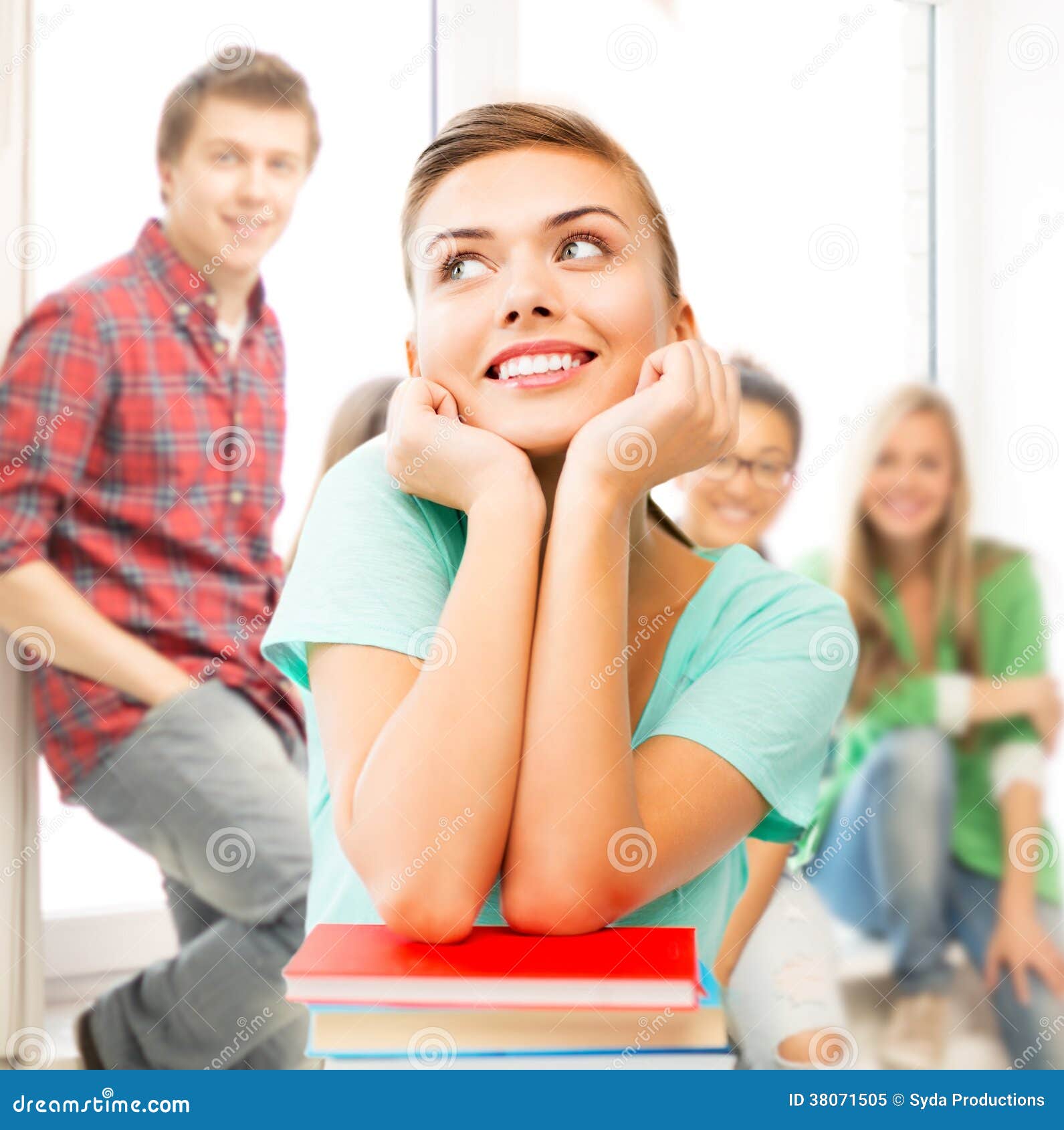 Happy Smiling Student Girl with Books at School Stock Image - Image of ...