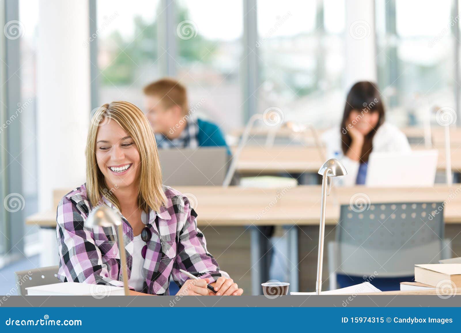 Happy Smiling Student Study in Classroom Stock Image - Image of ...