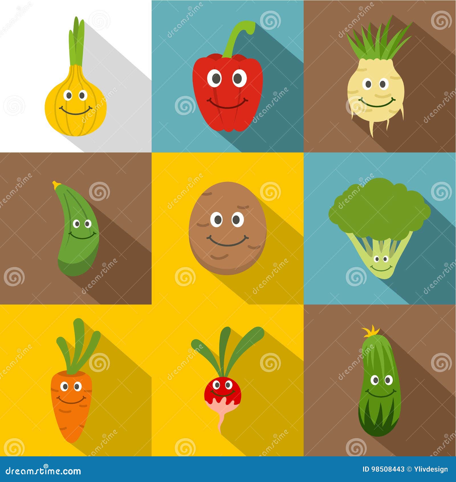 Happy Smiling Vegetables Icons Set, Flat Style Stock Vector ...