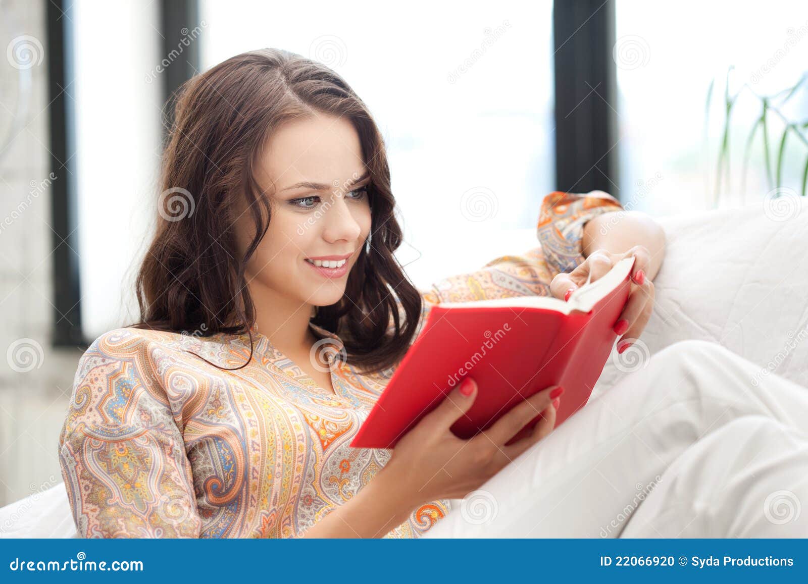 Happy and Smiling Woman with Book Stock Photo - Image of cheerful ...