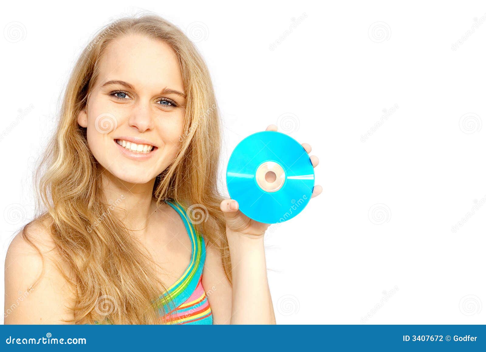 Happy Smiling Woman, CD Disc Stock Photo - Image of girl, people: 3407672