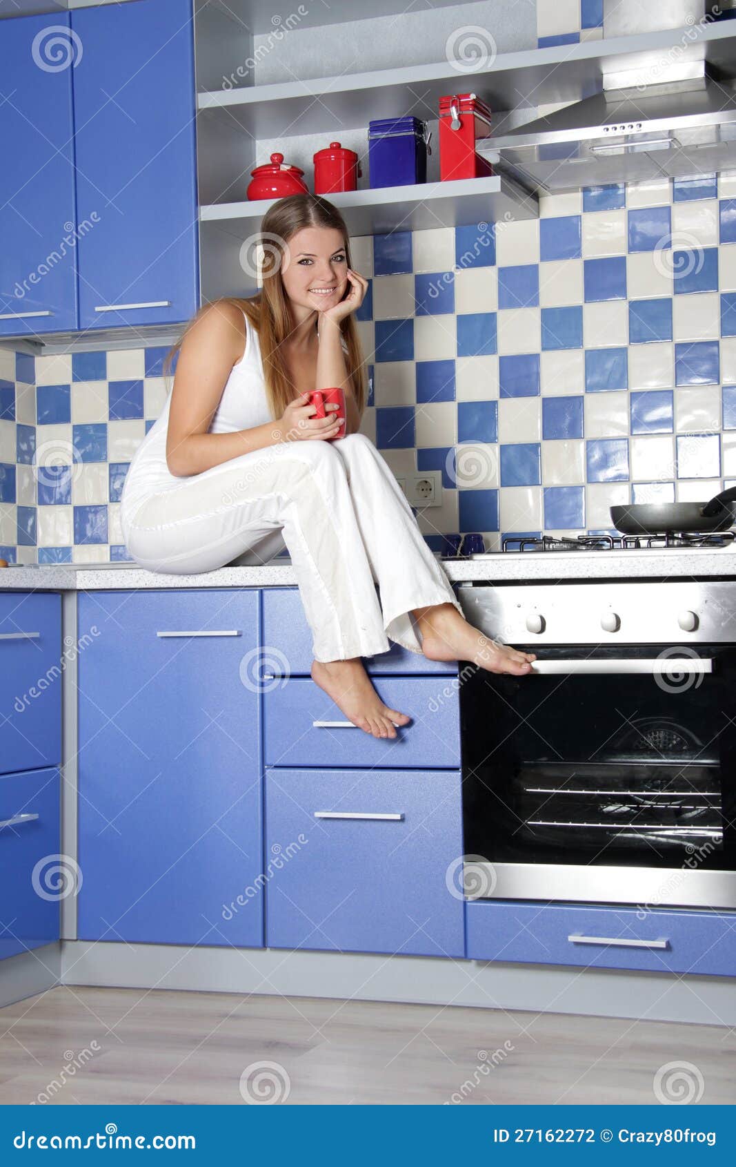 Happy Smiling Woman Cooking on Kitchen Stock Photo - Image of breakfast ...