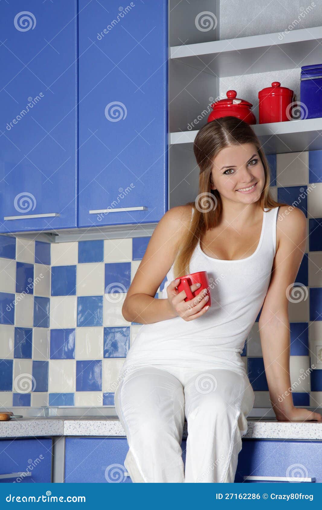 Happy Smiling Woman Cooking on Kitchen Stock Photo - Image of drink ...