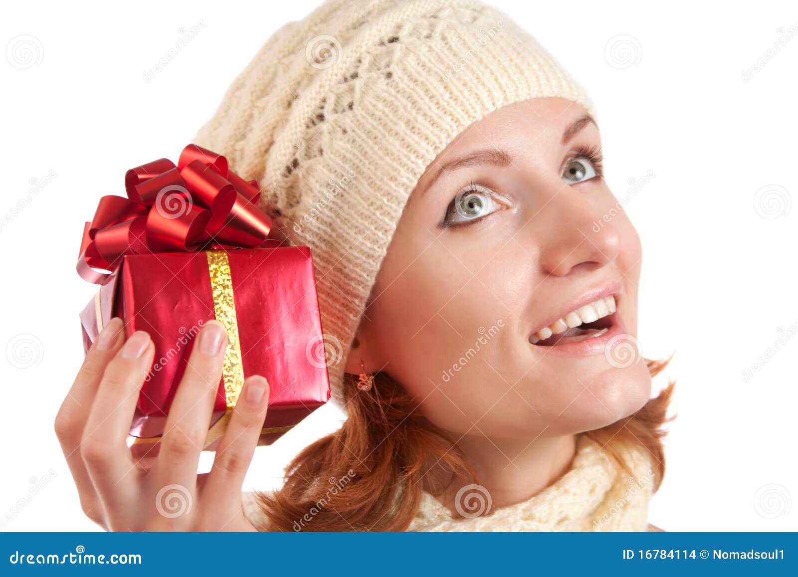 Happy Smiling Woman with Gift Stock Photo - Image of advent ...