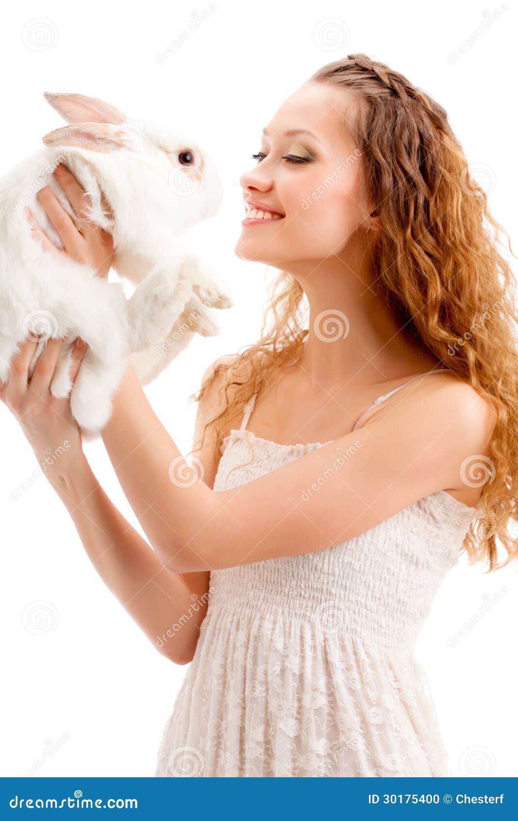 Man Holding Rabbit, Wearing Pink Rabbit Ears Royalty-Free Stock Image ...