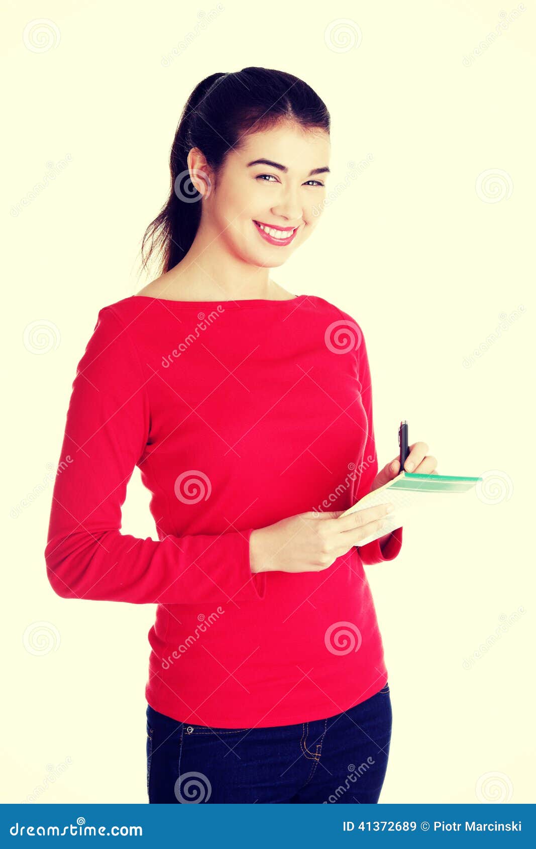 Happy Smiling Woman with Notepad Stock Image - Image of education ...
