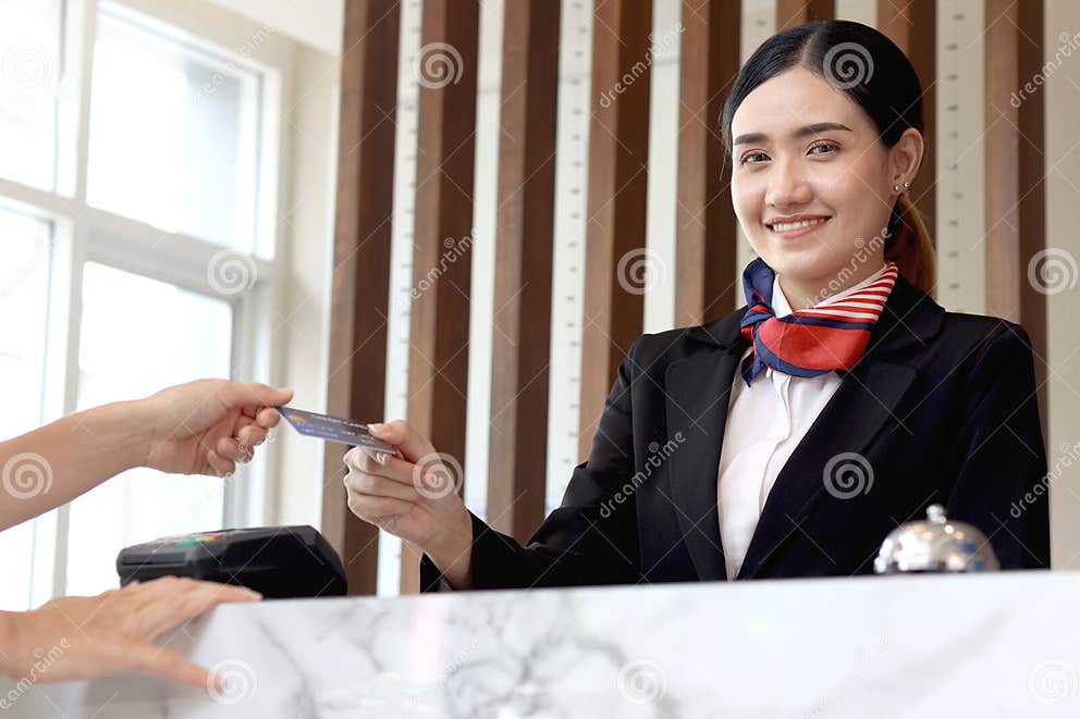 Happy Smiling Young Beautiful Asian Woman Female Receptionist In Black