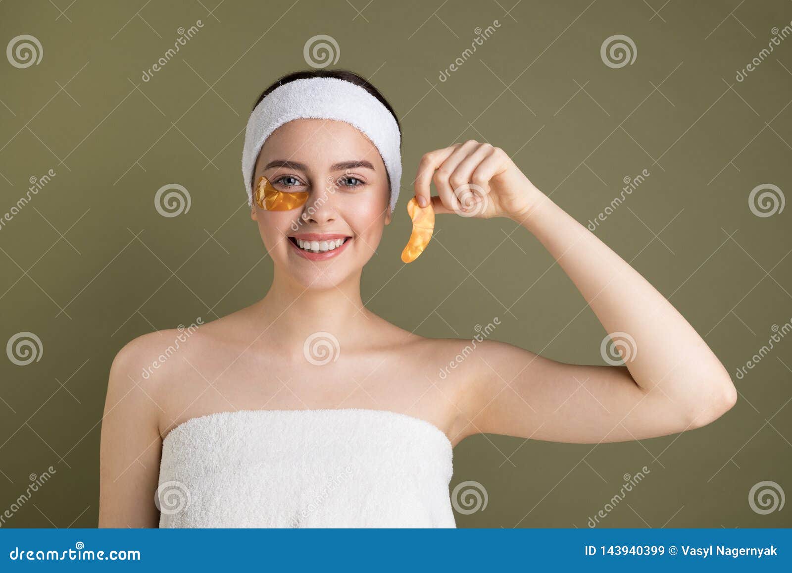 Happy Smiling Young Girl Takes Care of Herself, Under the Eye of ... Happy Smiling Young Girl Takes Care of Herself, Under the Eye of ...