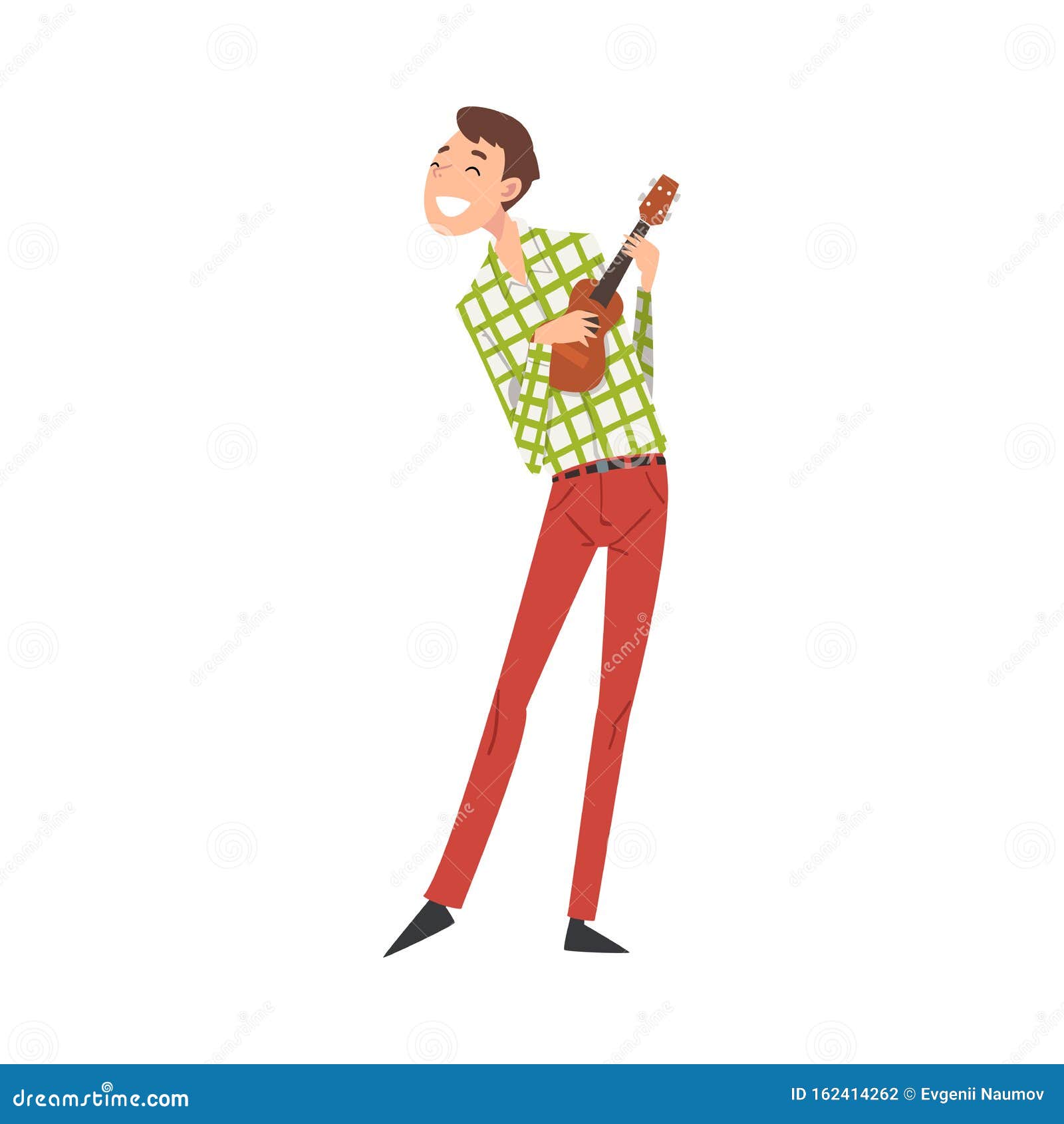 Happy Smiling Young Man Playing Ukulele At Celebratory Party Vector