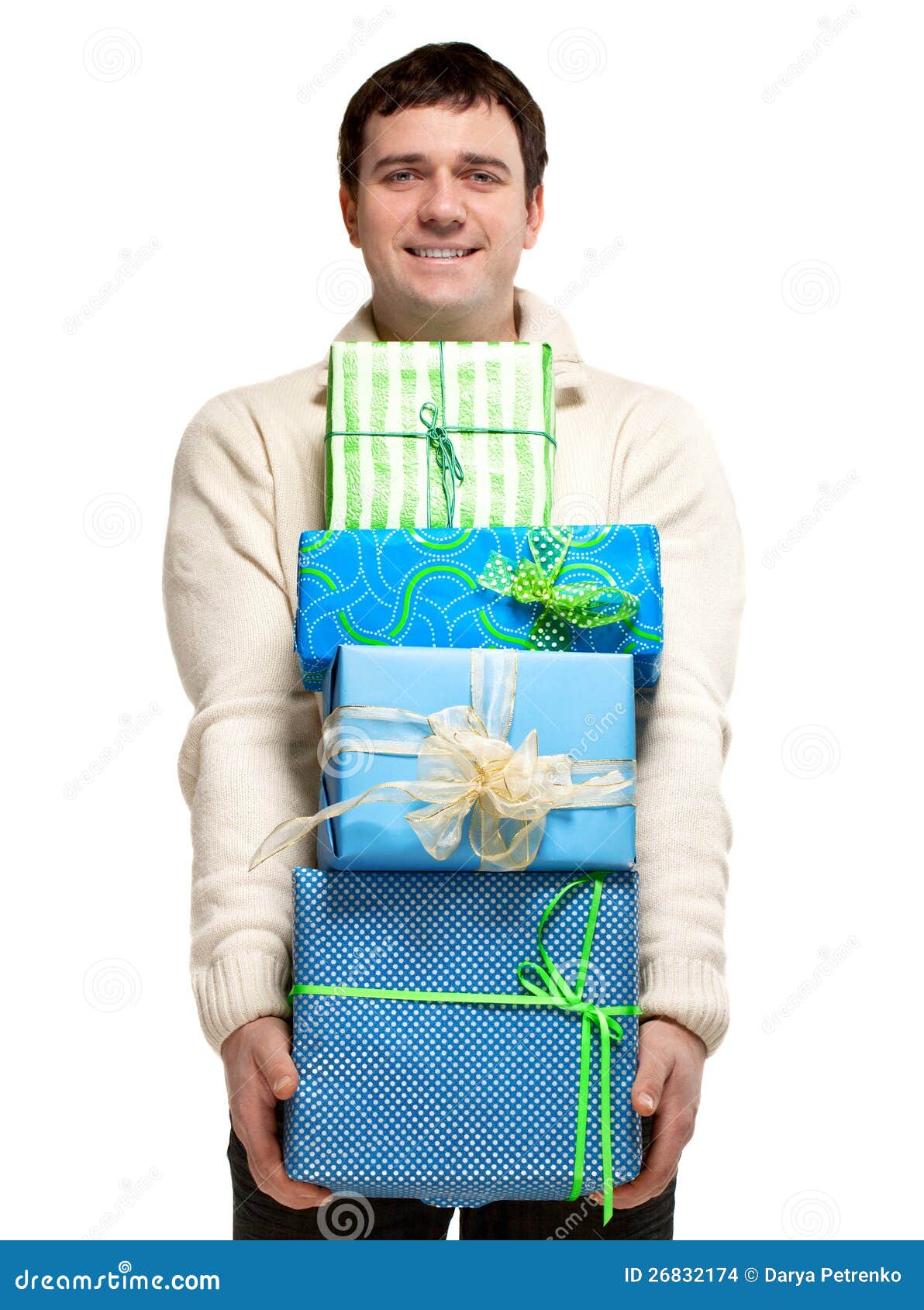 Happy Smiling Young Man with Presents Stock Photo - Image of card ...